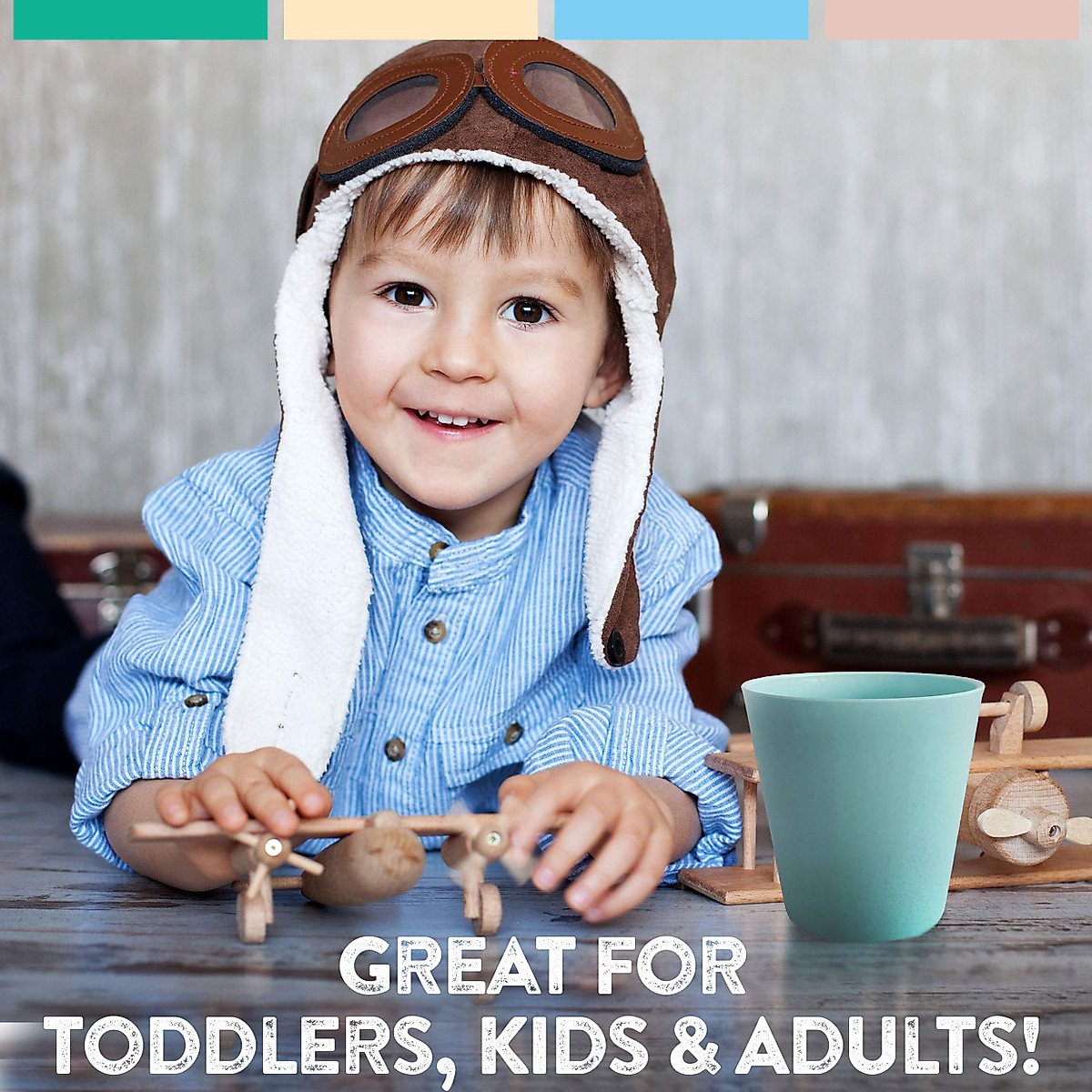 Shopper Goods Bamboo Cups Kids Toddler Multi-Color (4 Pack / 10 Oz)