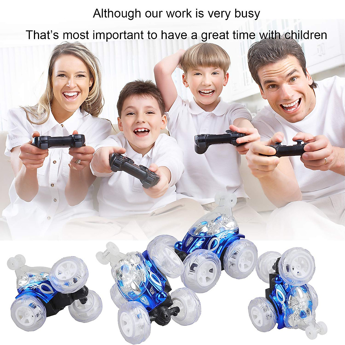 abandon Remote Control Car, RC Stunt Car 360° Spins & Flips with Colorful Lights & Music Switch, Rechargeable Remote Control Car Toy Christmas and Birthday Gift for Kids, Boys and Girls (Bule)