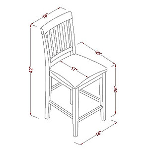 East West Furniture Vernon Counter Bar Stool-Pub Height Wooden Chairs, Set of 2, Buttermilk & Cherry