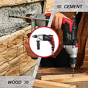 DEKOPRO 8Amp 1/2-inch Corded Impact Drill with 12pcs Accessories, Variable Speed 0-2800, Hammer and Drill 2 Functions in 1, 360°Rotating Handle, Depth Gauge, Carrying Case Included