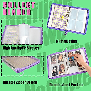 4-Pocket Kpop Photocard Holder Book with 30Pcs Inner Pages 6 Ring A5 Photocard Binder Card Collect Book Hold Up to 240 Cards (Purple)