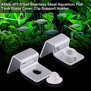 4 Size 4Pcs Stainless Steel Aquarium Fish Tank Glass Cover Support, Stainless Steel Fish Tank Cover Holder Anti-Slip Fish Tank Holders Aquarium Accessories Universal Lid Clips(6mm)