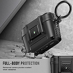 Youtec Compatible with Airpods Pro 2 Case Cover with Cleaner Kit, Military Hard Shockproof Airpods Case Cover Protective Case with Automatic Secure Lock & Keychain（10 in 1） (Black-1)