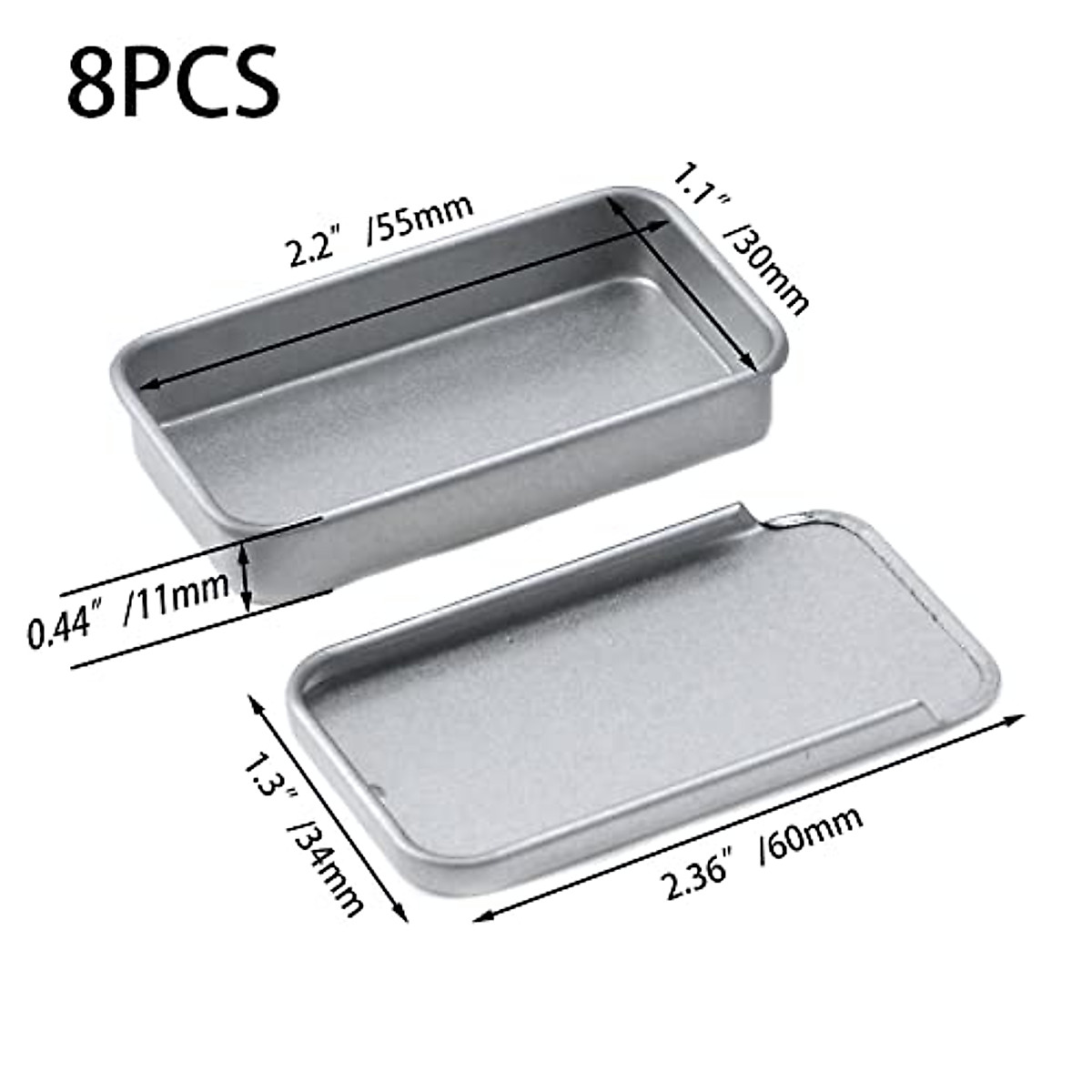 Tighall 8PCS Metal Slide Top Tin Containers Rectangle Tin Box Empty Storage Tins for Lip Balm Candles Crafts Candies Jewelry (2.2"*1.1"*0.4",Silver)