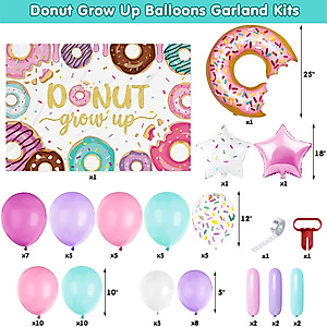 Donut Grow Up Photo Backdrop Banner And Balloons Garland Pastel Sprinkles Decoration Kits Confetti Doughnut Centerpiece Kids B-day Party Photography Background Ideas