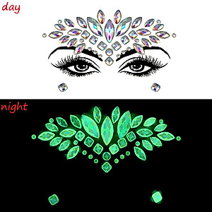 Luminous Face Gems Tattoo Stickers Body Jewelry Glow in the Dark Fluorescent Face Rhinestone Tattoo Noctilucent Temporary Tattoo Sparkly DIY Jewel Paste for Halloween Christmas Festival Makeup(4 Sets)