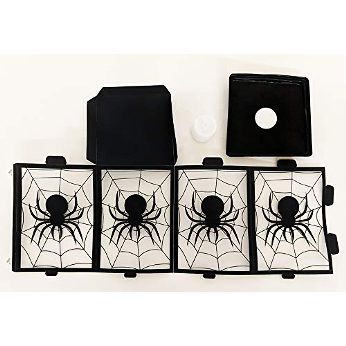 Halloween PVC Haunted House Bat and Spider Decorative Lanterns Battery Powered LED Light Up Electric Votive Candle Tea Light Foldable Collapsible -Set of 2