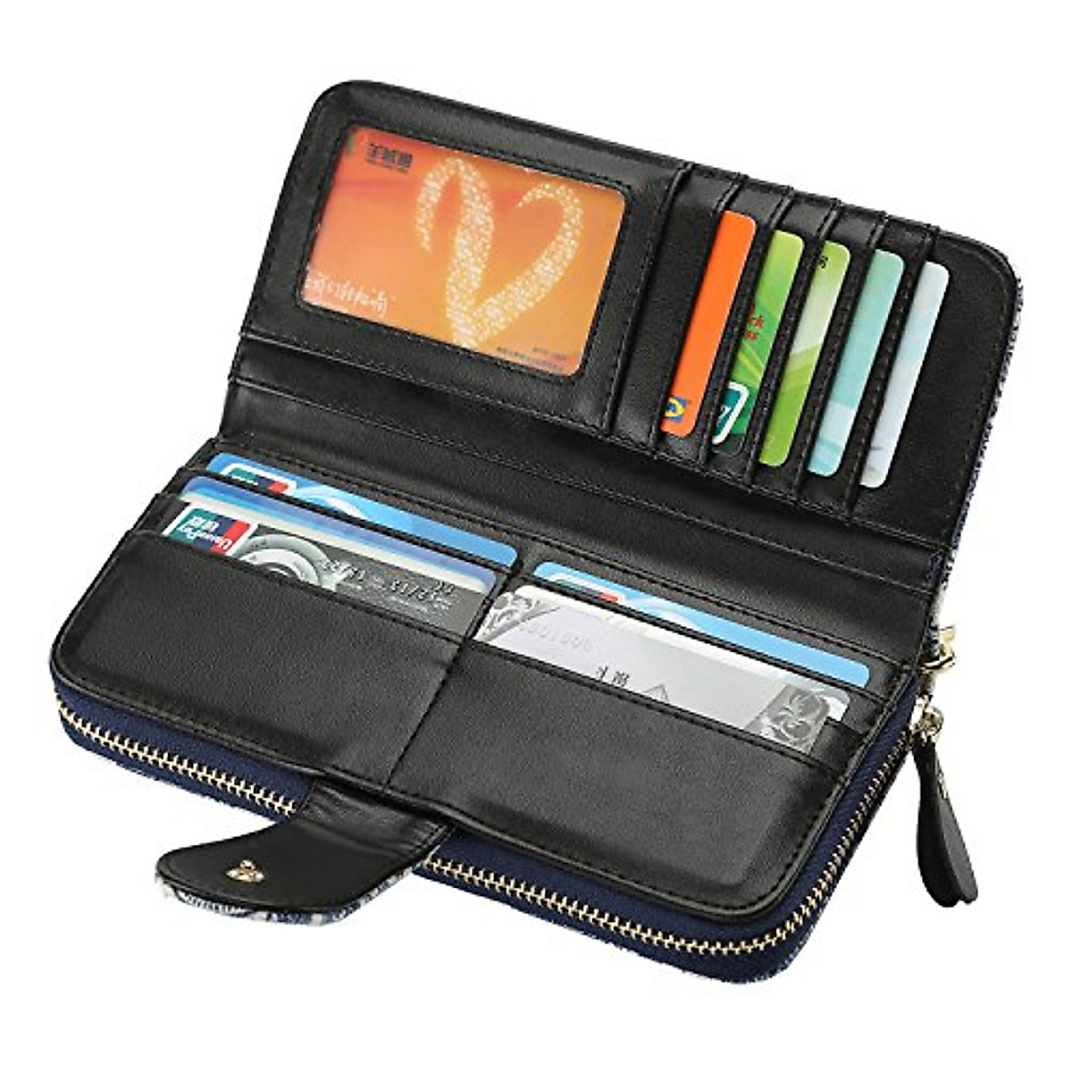 LATH.PIN Bohemian Purse Wallet Canvas Elephant Pattern Handbag with Coin Pocket and Strap (White, Large)