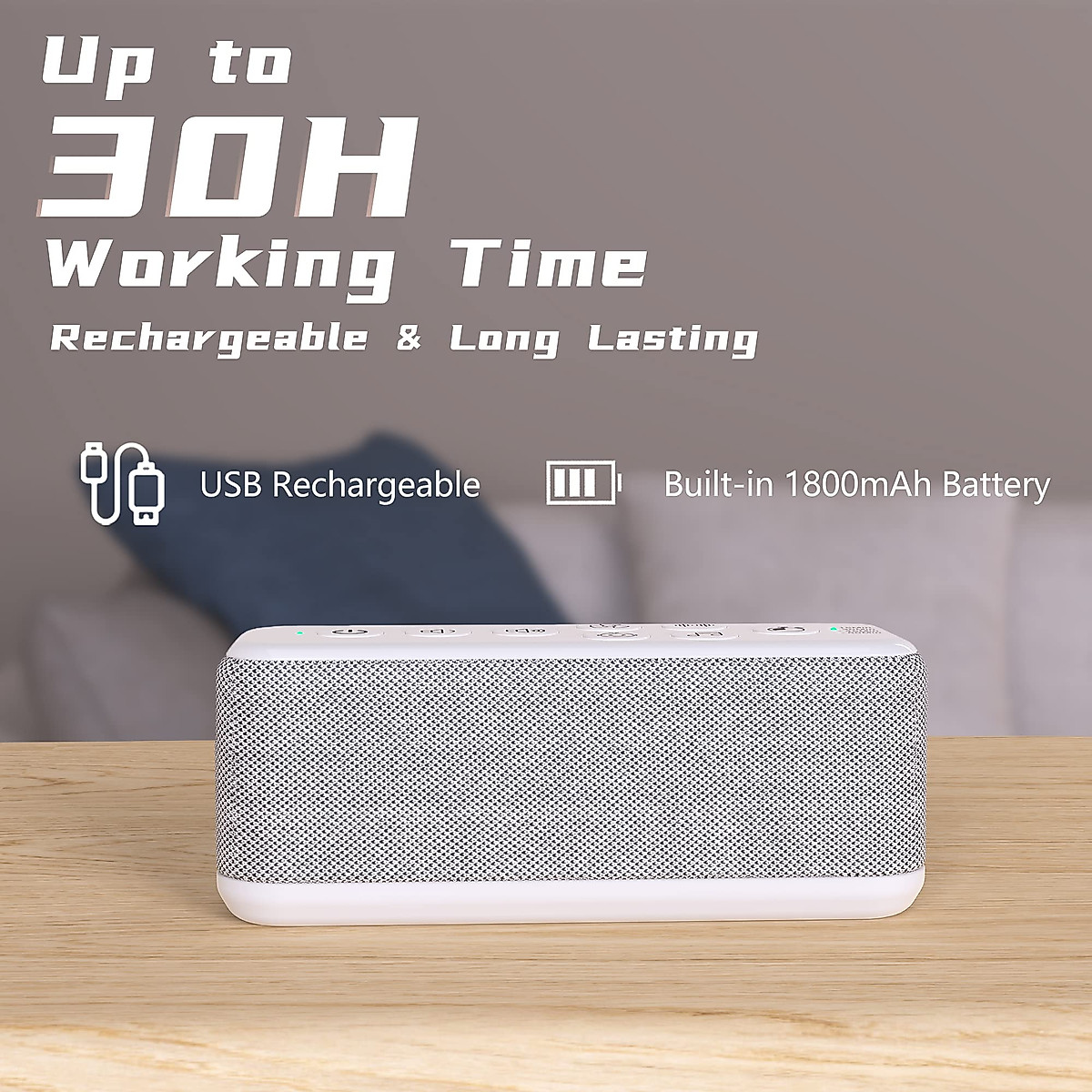 White Noise Sound Machine for Sleeping Baby Adults Kids-Portable Sleep Sound Therapy Machine, USB Rechargeable, 42 Soothing Sounds, Auto-Off Timer, 8 Volume Control & AC Adapter Included for Office