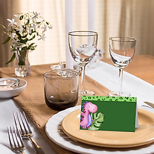 anhpover Dinosaur Place Cards For Table Setting, 25 Pcs Half-Fold Name Place Cards, Tent Style Cards For Receptions Parties Events Celebrations, Dino Food Tent Labels, A04
