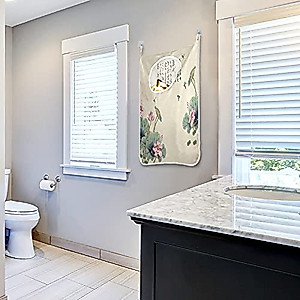 xigua Chinese Watercolor Style Lotus Hanging Laundry Hamper Bag, Hanging Laundry Basket for Holding Dirty Clothes, Space Saving Hanging Laundry Bag with Free Adjustable Steel & Suction Cup Hooks 1PCS