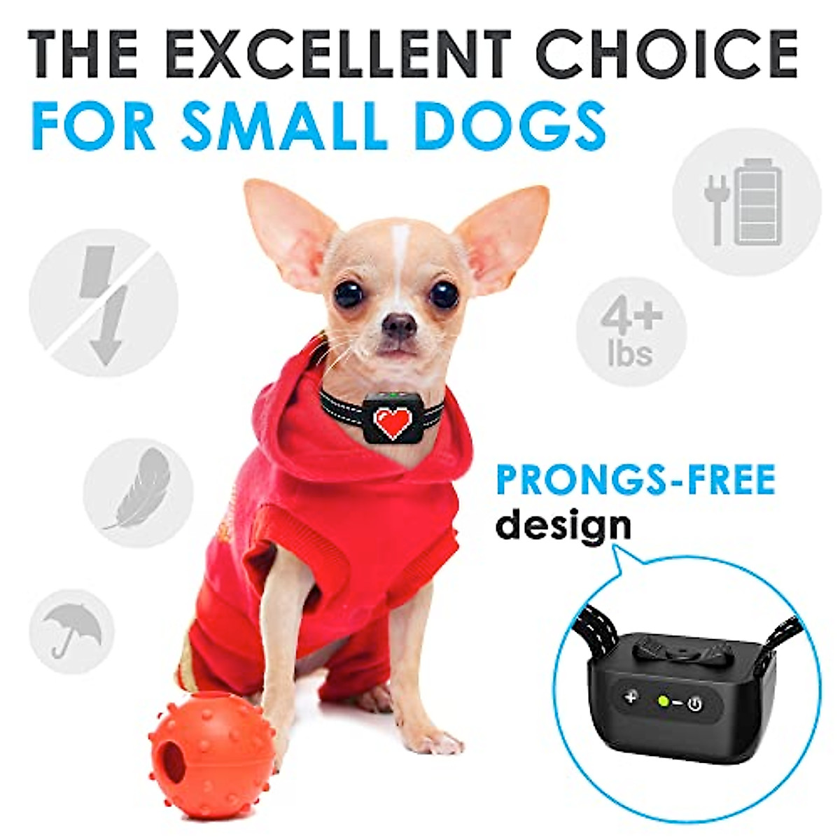 Small Dog Bark Collar Rechargeable - Anti Barking Collar for Small Dogs - Smallest Most Humane Stop Barking Collar - Dog Training No Shock Bark Collar Waterproof - Safe Pet Bark Control Device