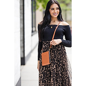 KEDZIE Best Little Bag in Saffiano Vegan Leather Crossbody Bag For Women With Removable Adjustable Strap - Chestnut