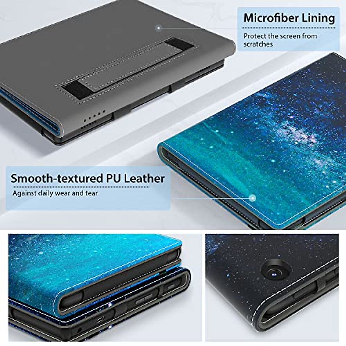 VORI Case for All-New Amazon Fire 7 Tablet (Only fit 12th Generation, 2022 Release), Slim Vegan Leather Folio Stand Smart Cover with Hand Strap and Auto Wake/Sleep for Kindle Fire 7” Tablet, Galaxy