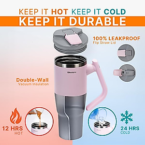 SKETORA 32oz Insulated Tumbler with Rotatable Handle and Flip Straw Lid - Stainless Steel Travel Mug for Hot & Cold Drinks, Soft Lavender