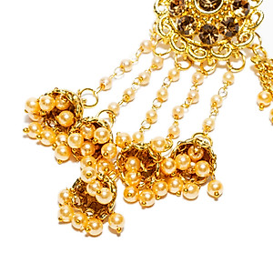 Bindhani Indian Bahubali Style Long Tassel With Multiple Small Jhumki Earring & Back Hair Chain For Women