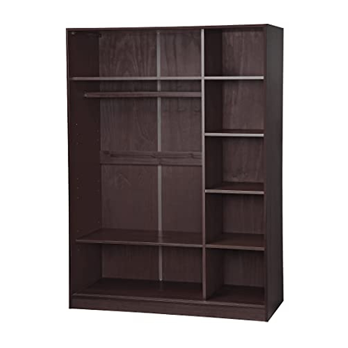 Palace Imports 100% Solid Wood Wardrobe/Armoire/Closet with 3 Sliding Louvered Doors, Java. 5 Shelves Included. Additional Large Shelves Sold Separately.