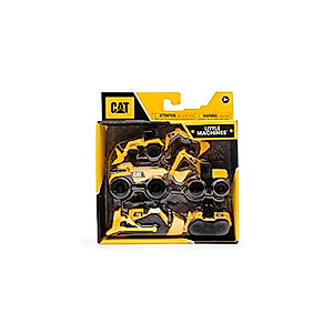 CAT Construction Toys, Little Machines 5pk Truck Toy Set, Includes Dump Truck, Front Loader, Bulldozer, Backhoe, and Excavator Vehicles with Moving Parts, Cake Toppers Ages 3+