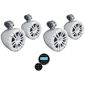 Memphis Audio 4 MXA82TW 8" Marine Wakeboard Tower Speakers/LED+Swivel White Bundle with Rockville RGHR2 Marine Gauge Hole Receiver (5 Items)