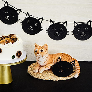 32 Pieces Black Cat Birthday Party Decoration Meow Banner Black Glitter Kitty Garland for Boys Girls Cat Meow Birthday Party Supplies