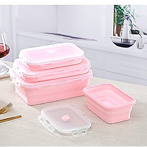 4-piece Collapsible Silicone Lunch Box, Portable Food Storage Container Outdoor Picnic Box Space Saving, Microwave, Dishwasher and Freezer Safe 350/500/800/1200mL350/500/800/1200mL(Pink)