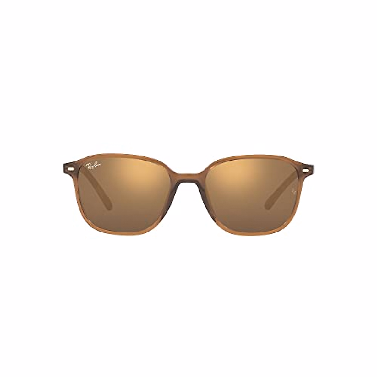 Ray-Ban RB2193F Leonard Low Bridge Fit Square Sunglasses, Transparent Brown/Light Brown Mirrored Gold, 55 mm