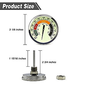 3 1/8” Large Upgraded BBQ Thermometer Gauge for Oklahoma Joe’s Smoker Grill & Most Charcoal Pellet Wood Pit Smoker Grills, 1/2 NPT Male Thread Temperature Gauge Replacement, Luminous Thermostat