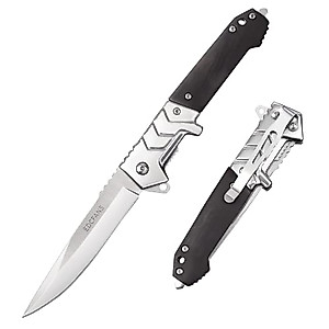 edcfans Folding Pocket Knife with Clip for Men Everyday Carry, EDC Camping Knives with Glass Breaker, Locking Liner and Wood Handle, Cool Tactical knifes for Outdoor Survival Hiking hunting Fishing