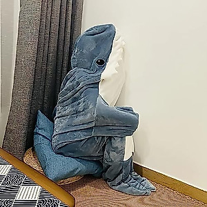 Siaowei Shark Blanket Sleeping Bag Super Soft Cozy Flannel Hoodie Shark Tail Wearable Fleece Throw Blanket Adult Kids Cosplay Shark Costume Shark Gifts (M Fits Heights Less Than 4'5")