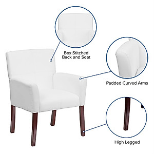 Flash Furniture Taylor White LeatherSoft Executive Side Reception Chair with Mahogany Legs