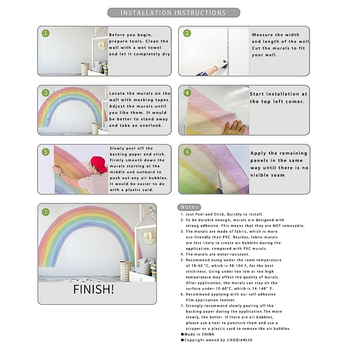 Colorful Rainbow Wall Sticker Stickers,for Baby Kids Girls Bedroom Wall Art,Peel and Stick Large Fabric Watercolor Rainbow Wall Mural Stickers,Rainbow Wall Sticker Decals for Living Room,94.49"x82.68"