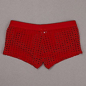 Men Boxer Briefs Round Hole Hollow Stretch Pouch Breathable Quick-Dry Sexy Underwear Mid Waist Fashion Trunks Underpants Red