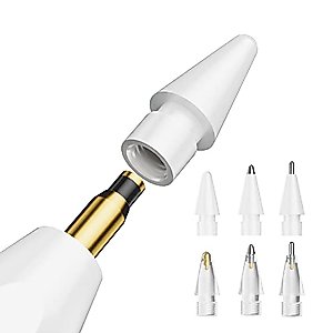 HOU [6 Pack] Apple Pencil Tips,Replacement Tips for Apple Pencil 2nd Generation,Apple Pencil 1st Generation Spare Nib for ipad Pen/Stylus Pen,Apple Pencil 2/1,Plastic &Metal Apple Tips