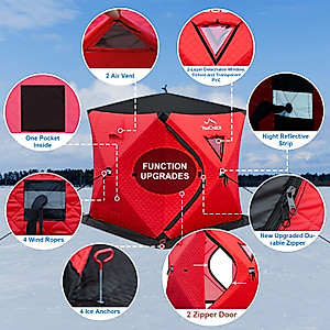 Your Choice Pop Up 3-4 Person Ice Fishing Shelter, Fully Insulated Ice Fishing Shelter, with Insulated Layer to Windproof and Warm Ice Fishing Tent, Ice Fishing Gear and Equipment - Color Red
