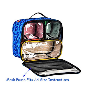 Remobia Hicol 4-piece Kids Toy Storage Organizer Set Bag for Lego Building Bricks with See Through Clear TPU Top, Small Toy Packing Cube Bags, Clean Up Container case (grid pattern)