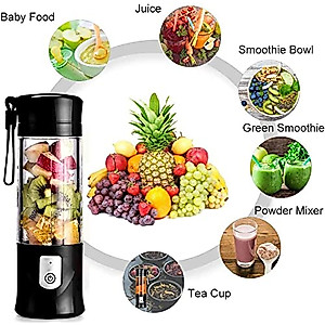 Portable Blender USB Rechargeable - Portable Blender for Shakes & Smoothies - 6 Blades-WENPIC- Fruit & Vegetable Juicer - For Travel Sports Kitchen - Mini Portable Blender (Upgraded Version, Black)