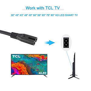 12FT Power Cord 2 Prong Compatible TCL Roku Samsung LG TV