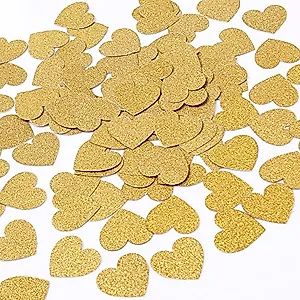 MOWO Glitter Heart Paper Confetti Wedding Party Decor and Table Decor 1.2’’ in Diameter (Gold glitte,200pc)