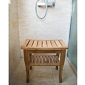 Sangsan Bamboo Shower Stool Shower Bench - Shower Bath Seat 2-Tier Spa Stool Foot Rest with Storage Shelf and Non-Slip Feet, Organizer for Bathroom Indoor & Outdoor, Natural