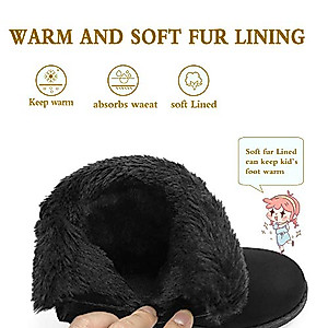 festooning Girls Faux Fur Shearling Style Boots Girls Warm Winter Non-Slip Zip Snow Boots for Indoor Outdoor Black Size 4
