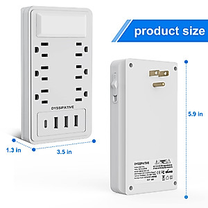 Outlet Extender multiport，Surge Protector Power Strip with Warm nightlight，USB C Wall Charger with 6 Electric Outlet , USB Multi Plug，Outlet Splitter for Home，Office，Dorm，Bathroom