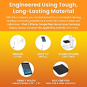 Zlion 360 Degree Tablet Holder, 31-Inch-Long Gooseneck Phone Holder with Clamp, Tablet and Cell Phone Holder for Treadmills or Furniture, Tablet Holder for Online Class, Reading, Watching and More