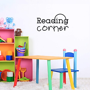 Vinyl Wall Art Decal - Reading Corner - 9.5" x 17" - Trendy Cute Positive Inspirational Educational Quote Sticker for Kids Room Playroom Daycares School Classroom Coffee Shop Library Decor (Black)