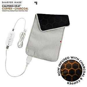 Calming Heat Copper + Charcoal Vibrating Heating Pad by Sharper Image- Weighted Electric Heating Pad, 9 Settings- 3 Heat, 6 Massage- 18 Relaxing Combinations, 12” x 24", 4 lbs