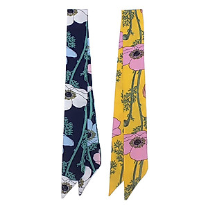 Uainhrt 5pcs Branches and Flowers Pattern Bag Handbag Handle Ribbon Scarf Hair Head Band Neck Scarf Neckerchief Scarf Head Wrap for Women Girls Decoration