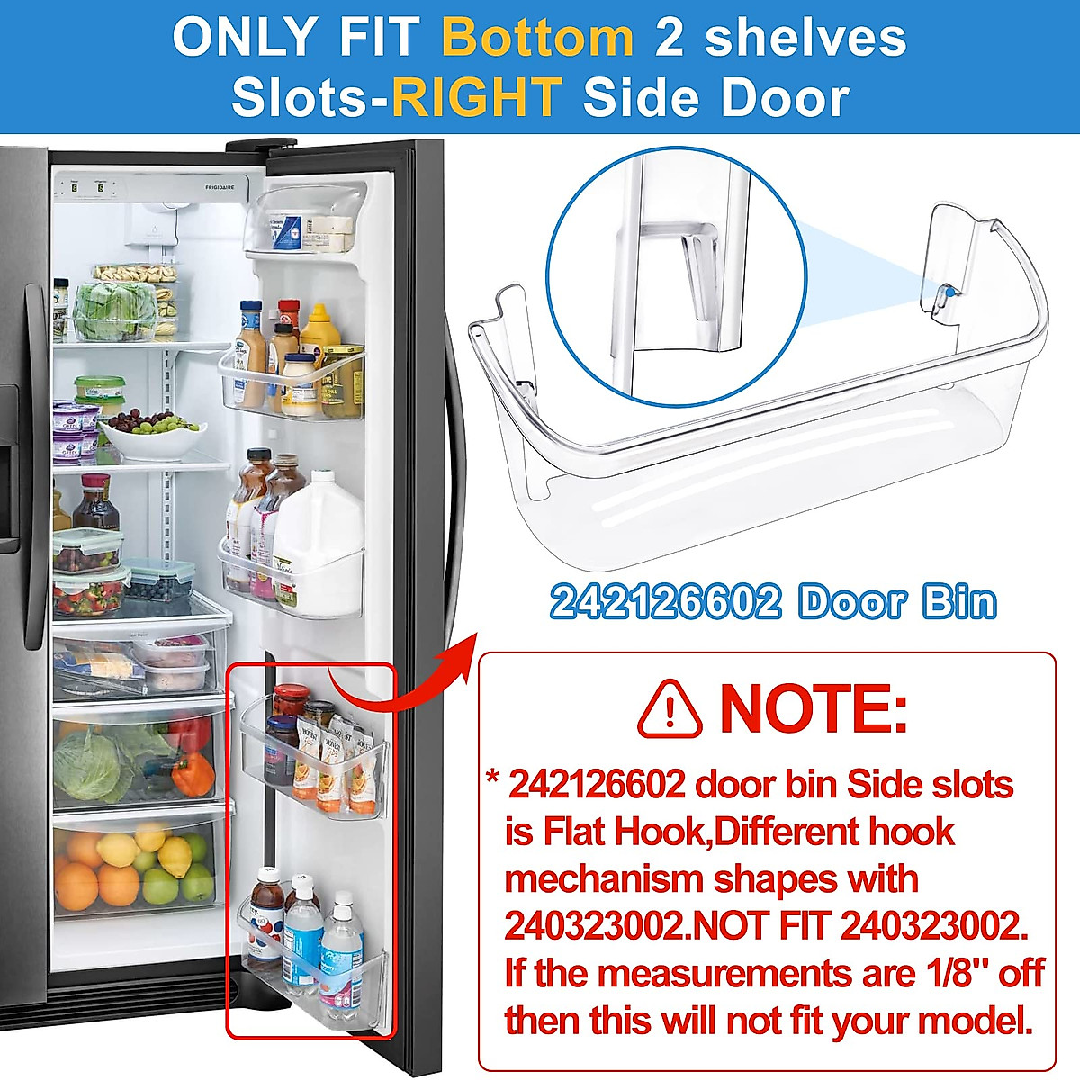 UPGRADED 242126602 Refrigerator Door Bin Shelf Replacement For Frigidaire Refrigerator Door Shelf Bin - Side Shelf Rack Parts AP6278233 PS12364199 4547407, FIT Bottom 2 Replacement Shelves