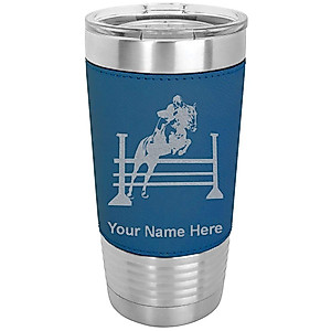 LaserGram 20oz Vacuum Insulated Tumbler Mug, Horse Hurdles, Personalized Engraving Included (Faux Leather, Blue)