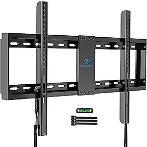 PERLESMITH Fixed TV Wall Mount Bracket Low Profile for 32-82 inch LED, LCD, and OLED Flat Screen TVs - Fits 16”- 24” Wood Studs, Fixed TV Mount with VESA 600 x 400mm Holds up to132lbs (PSLLK1), Black