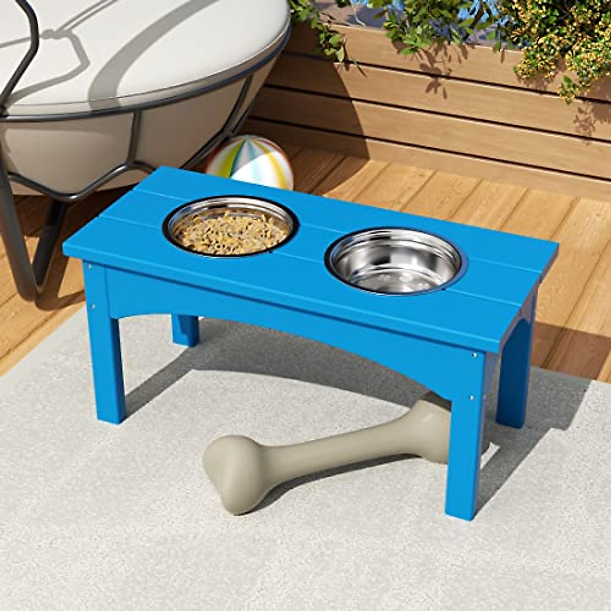 WO Westin Outdoor Elevated Pet Stand Feeder for Kitten Cats Dogs Puppy, Removable Stainless Steel Food Bowls, UV and Weather Resistant, Poly Lumber Made, Modern Style (Pacific Blue)