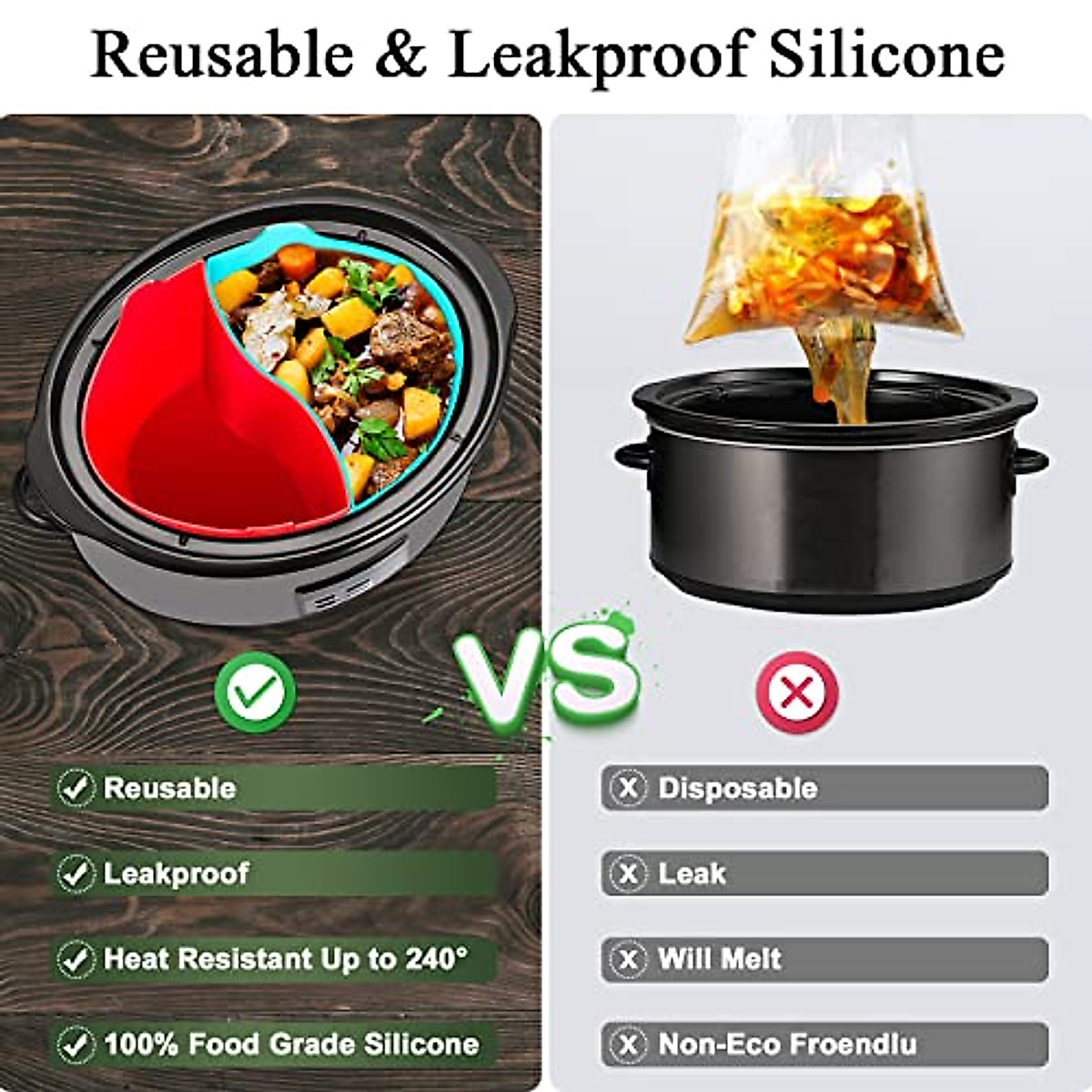 Slow Cooker Liners Compatible for Crock Pot 6 QT, Easyjoy for Crock Pot Liners For 6 Quart Oval Slow Cookers, Reusable Silicone Slow Cooker Liner For Crock Pot Divider Insert, Dishwasher Safe BPA Free